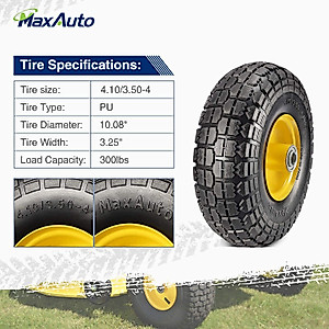 MaxAuto 10 Inch Solid Rubber Tires 4.10 3.50-4 Flat Free Tire 4.10/3.50-4 Tire and Wheel, 2.25" Offset Hub, 5/8" Bearings, for Hand Truck, Trolley, Garden Cart, Lawn Mower, Garden Wagon, Wheelbarrow