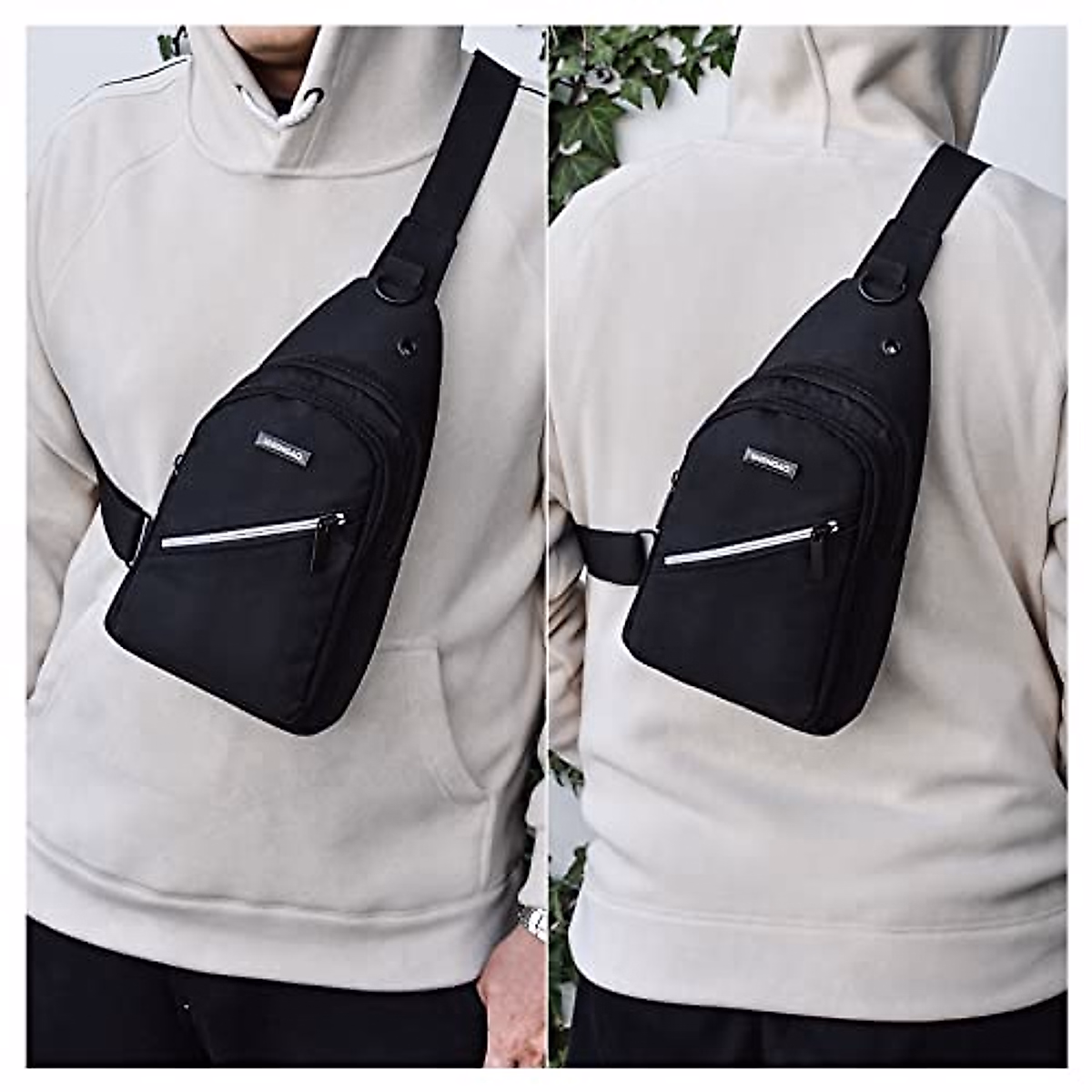 Aisijimo Small Sling Bag For Women Men Casual Crossbody Sling Backpack (Black-B)