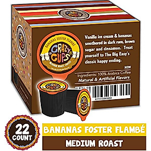 Crazy Cups Flavored Coffee for Keurig K-Cup Machines, Bananas Foster Flambe', Hot or Iced Drinks, 22 Single Serve, Recyclable Pods