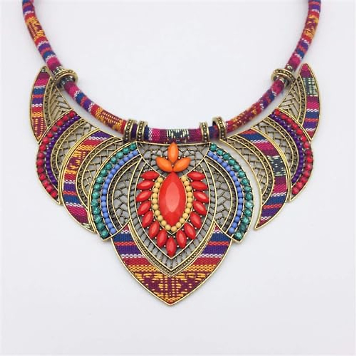 YAZILIND Ethnic Style Chunky Colorful Collar Festival Tribal Beaded Bib Choker Costume Necklace (Colorful)