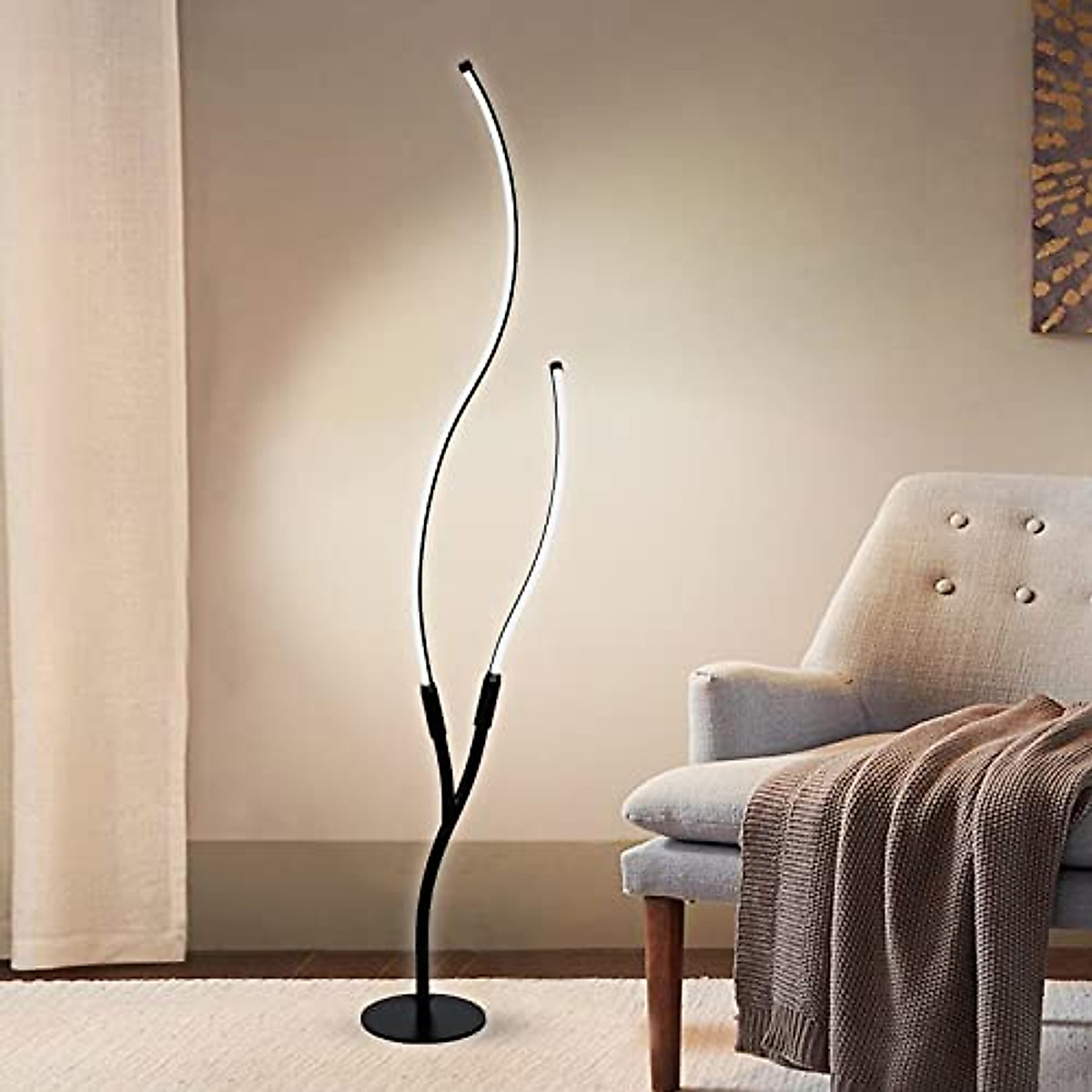 O'NEELDY LED Corner Floor Lamps, Black Branch Standing Lights with Foot Switches for Living Room, Bedroom, Reading Room (57 Inch Tall)