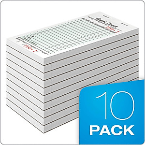 Adams Guest Check Pads, Single Part, Perforated Guest Receipt, 3-2/5" x 6-1/4", 50 Sheets per Pad, 10 Pack (525SW), White