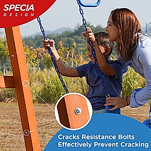 Dolphin Playground DIY Swing Sets for Backyard, Wooden Swing Set Outdoor for Kids with Trapeze Swing Bar and 2 Belt Swings, Heavy Duty Playground Accessories, Suitable for Any Swing Replacements