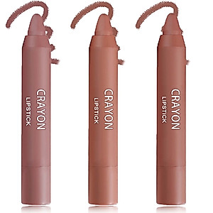 DuoZeng 3 Pcs Nude Crayon Lipstick Set,Matte Velvet Lipstick Lip Crayon Nourishing Non-Stick Cup Lip Stain Lip Gloss,Long-lasting Waterproof Lip Stick Lip Makeup for Women(Set B)