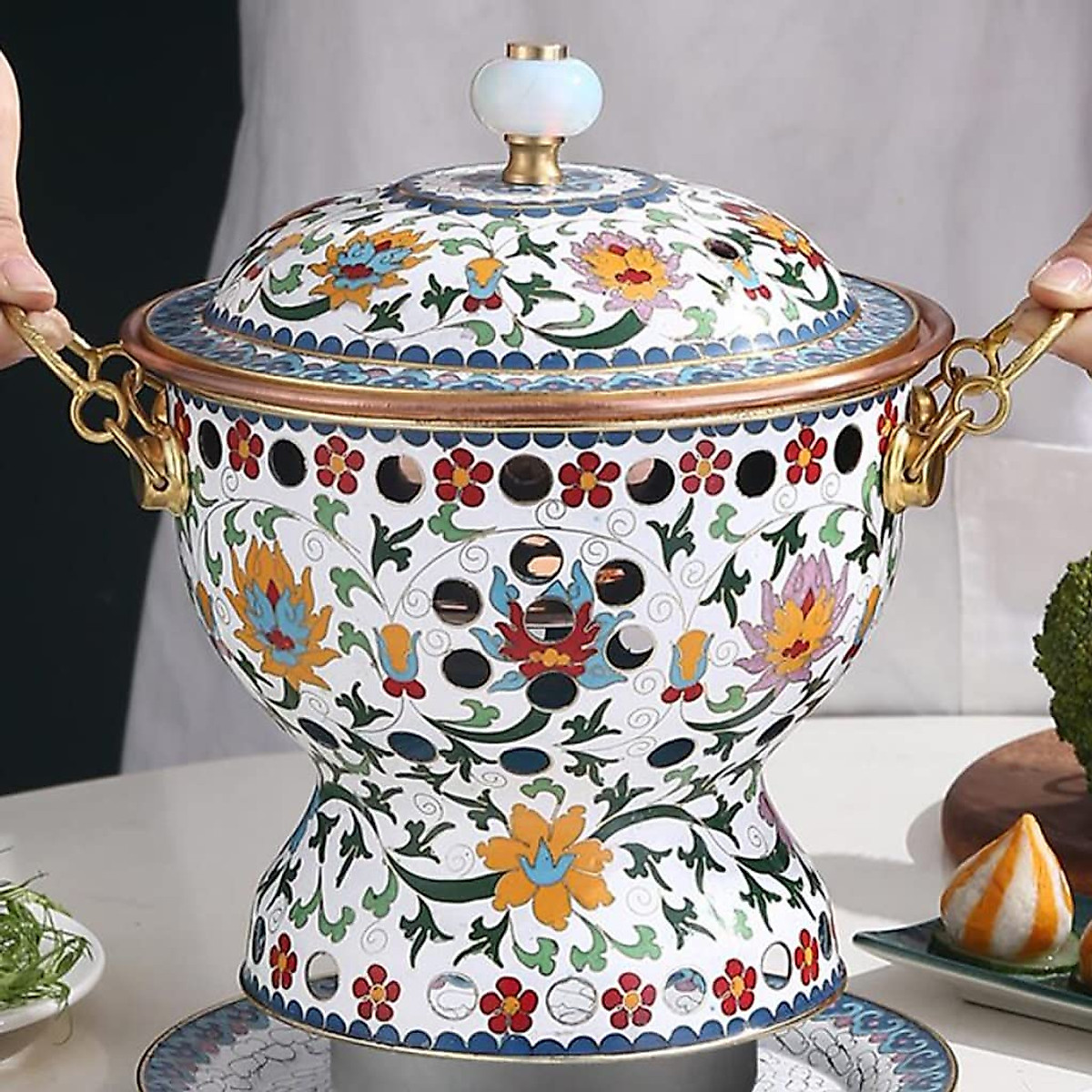 Chafing Dishes Single Person Copper Hot Pot Old Beijing Copper Stove Hot Pot Household Instant Boiled Mutton Pot Commercial Alcohol Meal Hot Pot (Color : A, Size : 19.2 * 23cm)