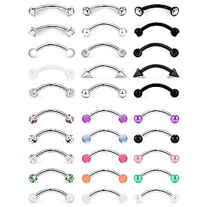 SCERRING 16G Rook Earrings Eyebrow Rings Tragus Helix Daith Cartilage Earrings Lip Ring Barbell Body Piercing Jewelry Retainer 6mm 30PCS Mix Color