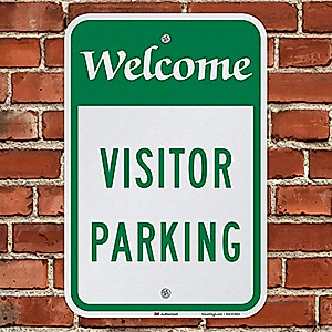 SmartSign - K-7690-EG-12x18 "Welcome - Visitor Parking" Sign | 12" x 18" 3M Engineer Grade Reflective Aluminum Green on White