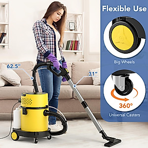 COSTWAY Wet Dry Vacuum Cleaner, 4-in-1 Portable Carpet & Upholstery Cleaner Machine with 5.5 Peak HP & 17 KPA Max Suction, Shampoo Vac Cleaner with Attachments for Floor, Stair, Sofa, Car, Gap