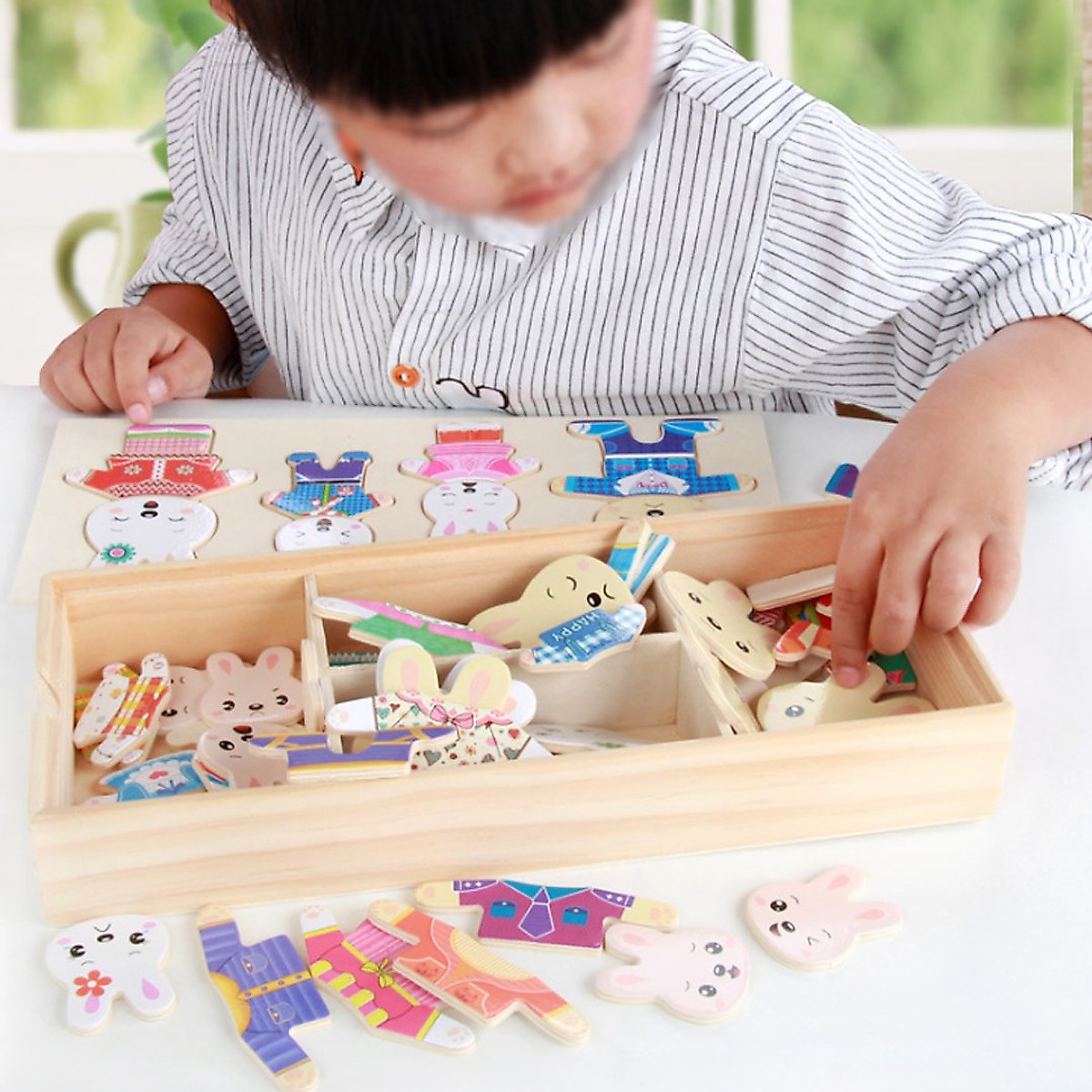 Goclothod Wooden Jigsaw Puzzle 72 Pcs Kids Early Educational Toys Dress-Up Puzzle Set