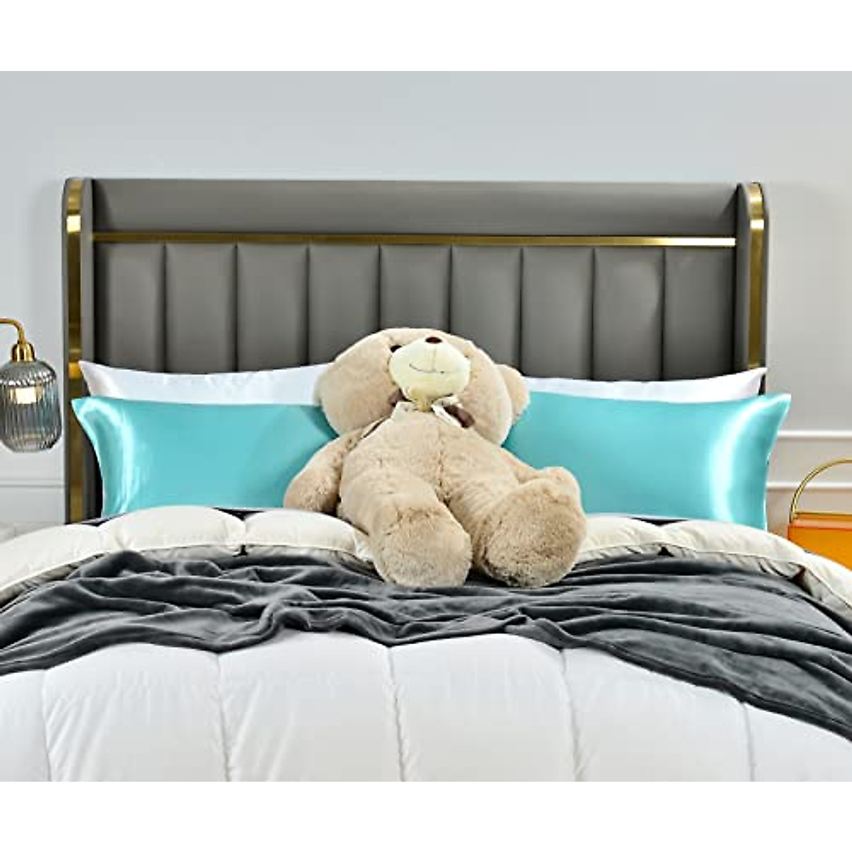 Alexandra's Secret Home Collection Satin Pillowcase for Hair and Skin, Pack of 2 - Feels Like Real Silk Pillow Cover - Satin Pillow Cases Set of 2 with Zipper Closure (Aqua, Standard)