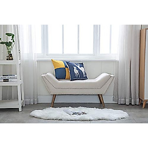 Kmax Upholstered Bedroom Bench with Arms, Button Tufted Velvet Fabric Vanity Bench with Nailhead Trim & Rubber Wood Legs, Cream