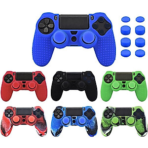 Anti-Slip Soft Silicone Rubber Cover Skin Case for Sony PlayStation 4 PS4 PS4 Pro Slim Controller with 8 x Thumbsticks Joystick Caps - Black