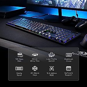 Redragon K619 Horus RGB Mechanical Keyboard, Ultra-Thin Designed Wired Gaming Keyboard w/Low Profile Keycaps, Dedicated Media Control & Tactile Brown Switches, Pro Software Supported