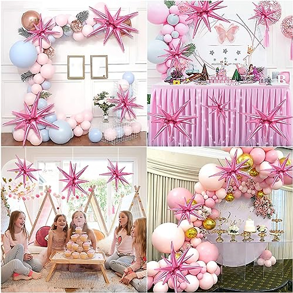Cadeya 8 Pcs Star Balloons, Huge Pink Explosion Star Aluminum Foil Balloons for Birthday, Baby Shower, Wedding, Bachelorette Party, Pink Party Decorations Supplie