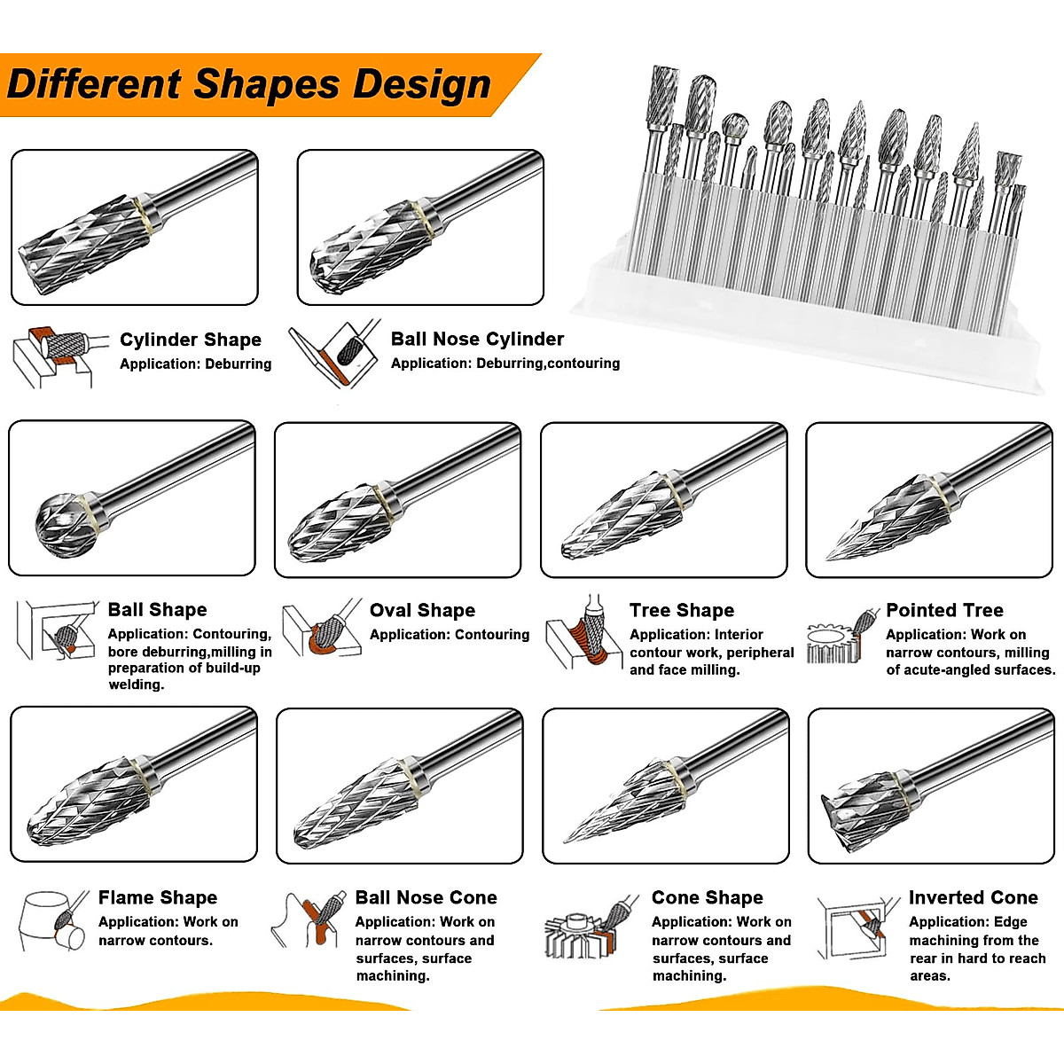CAROTUPY Tungsten Carbide Burr Set 1/8" Shank，Die Grinder Bits with Sanding Drums and Cutting Wheel Set, 195Pcs Pratical Sanding Bits Kit for Metal, Wood, Plastic, Glass