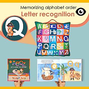 ABC Alphabet Learning Pillow Case and Book with Letter tracing, Early Childhood Education Materials and Activities for Preschooler and Toddler, Learning Toys gift for 3+ year old, Green no filling