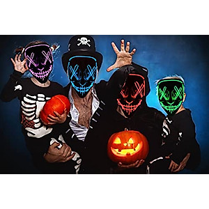 Desniltol Halloween LED Masks Lights, Scary Halloween Masks Halloween LED Purge Glowing Mask Costumes Light up LED Face Mask for Adults Men Women Kids (（Blue)