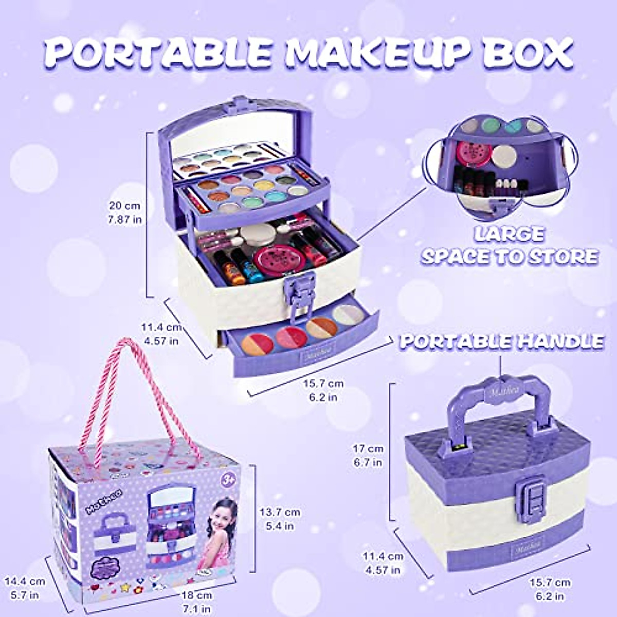 Mathea Kids Makeup Kit for Girls, Washable Non-Toxic Play Makeup, Real Makeup Girl Toys, Makeup Set for Girls, Easy to Storage and Portable, Birthday Toys Gift for 3 4 5 6 7 8 9 10 11 12 Years Old Kid
