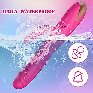 Thrusting Rabbit Vibrator, G Spot Clitoral Vibrator Waterproof & Rechargeable Realistic Silicone Dildo Vibrator with 3 Thrusting & 10 Vibrating Modes, Rose Sex Toys for Women