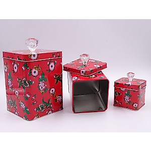 hadaaya Square Red Tin Can Empty Cube Steel Box Storage Container with Crystal Knob for Powder Treats, Gifts, Favors, Loose Tea, Coffee and Crafts, Mini Portable Small Storage Kit, Valentine Day Gift