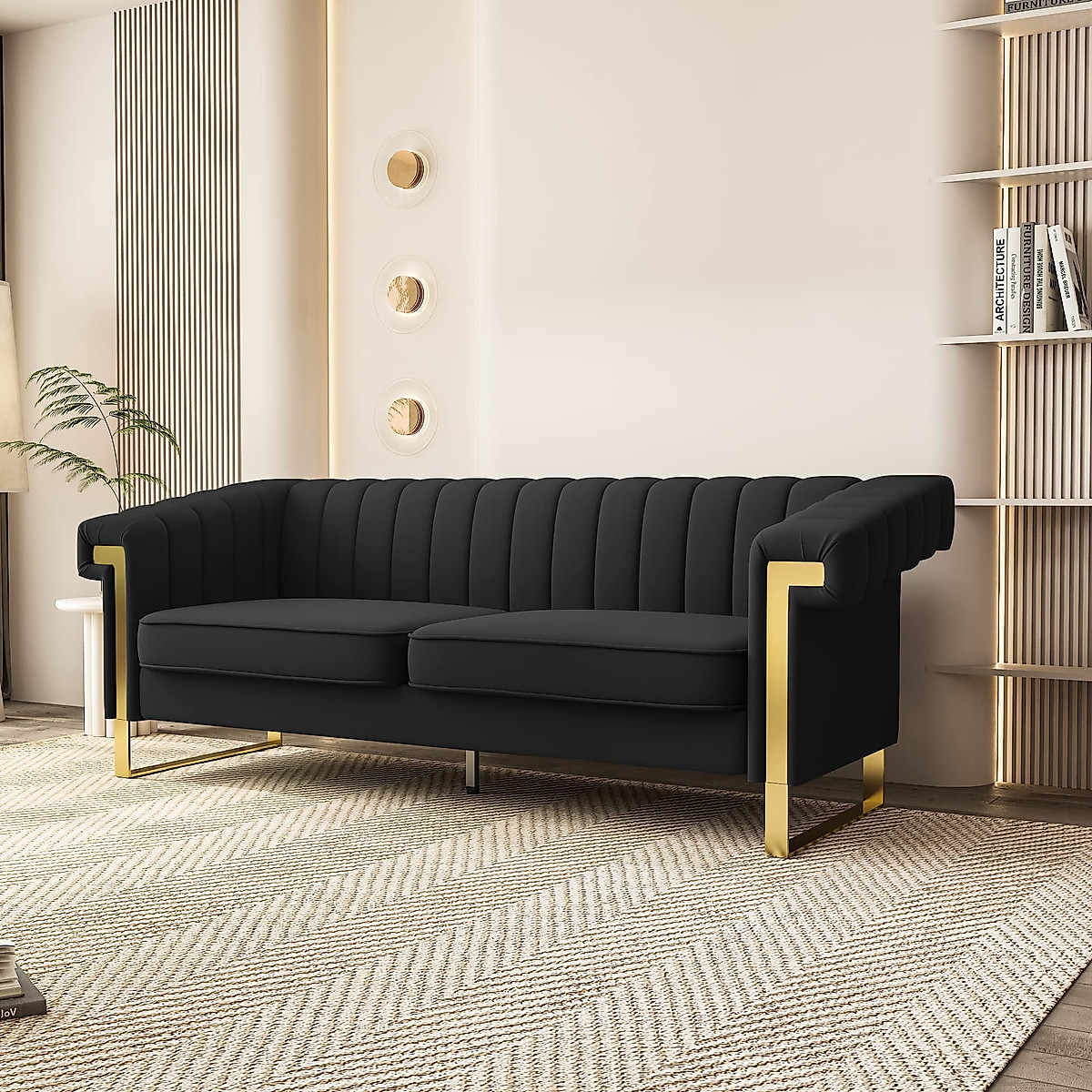 STORFENBOR 83'' Faux Leather Couch 3 Seater Sofa with Gold Metal Legs Comfy Sofa Living Room Modern Furniture-White