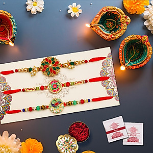 Indotribe 3 Pc Rakhi For Brother And Bhabhi Rakhi for brother Rakhi Set Rakhee for Brother Sister Bracelets Rakhi Gifts For Brother Lumba Rakhi For Bhabhi Rakhi With Roli Chawal Rakhi Sets lumba rakhi