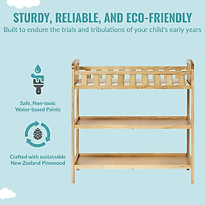 Dream On Me Emily Changing Table In Natural, Comes With 1" Changing Pad, Features Two Shelves, Portable Changing Station, Made Of Sustainable New Zealand Pinewood