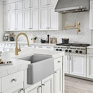 Brushed Gold Kitchen Faucet with Pull-Down Sprayer, Lava Odoro Brass Gold Single Hole Kitchen Sink Faucet Single Handle Faucet for Kitchen Sink with Supply Line Spot-Free, KF1120-SG