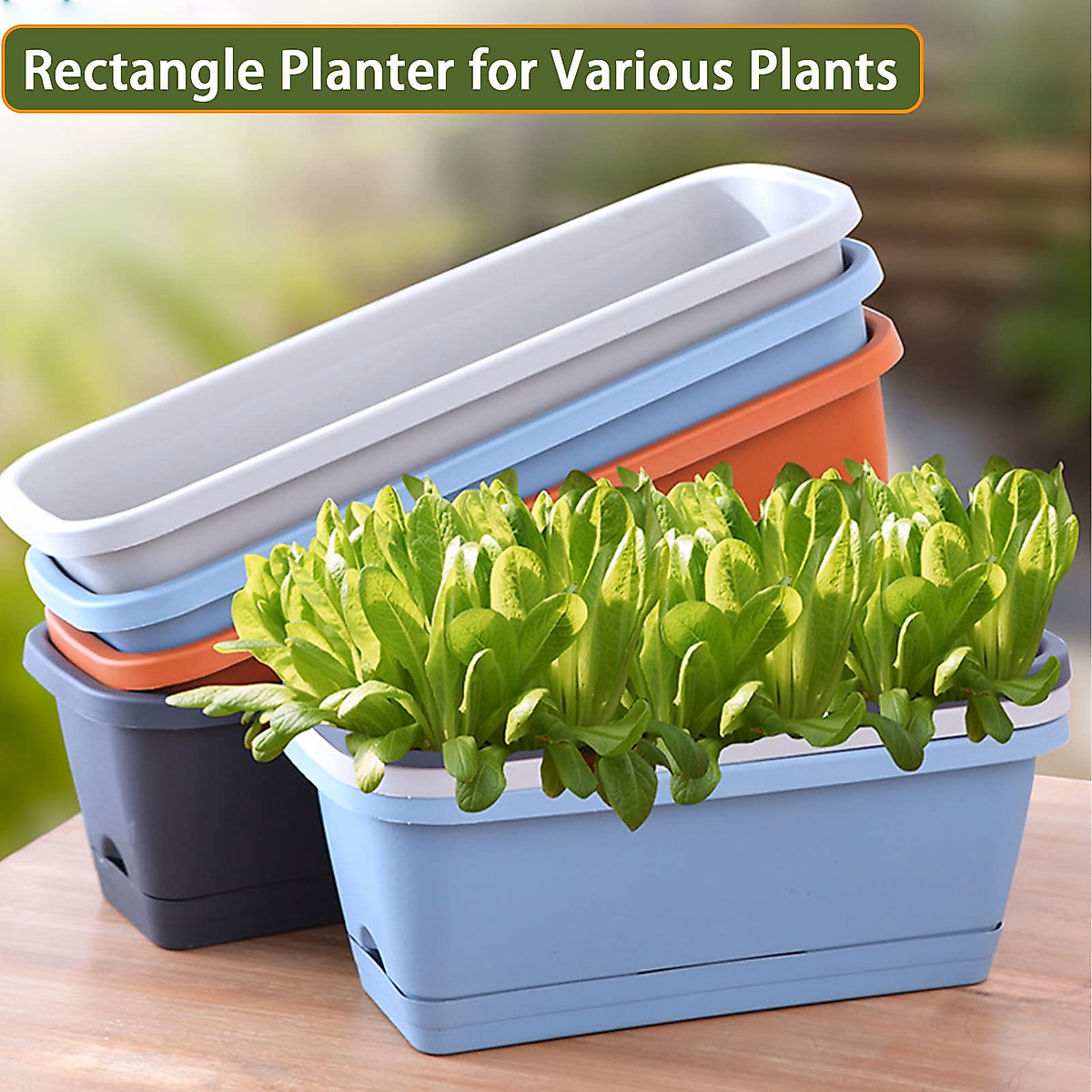 8-pack 15.6*7.5*5.9" Planter Boxes Outdoor Large,Window Box Planters Rectangle for Indoor Plants,Long Planter Box with Drainage Tray,Windowsill Herb Garden for Vegetables Succulents(Off-white)