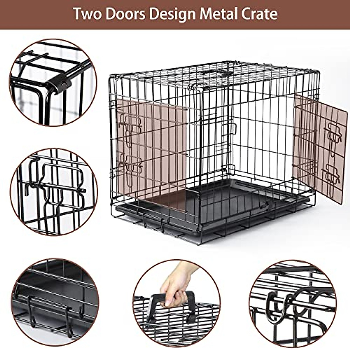 DONORO Dog Crates for Small Size Dogs Indoor Double Door Dog Kennels & Houses for Puppy and Cats, Collapsible Metal Contour Dog Cages (36-Inch Only Crate)