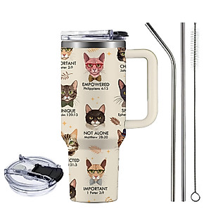 NIAXAUYT Christian Cat Gift, 40 Oz God Says I Am Cat Tumbler With Handle, Christian Gifts for Women/men, Inspirational Religious Birthday Gifts for Cat Lover Bible Verse Cup, Cat Lovers Gifts