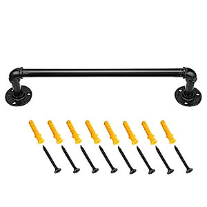 Sumnacon 16 Inch Industrial Iron Pipe Towel Rack Holder - Heavy Duty Rustic Hand Towel Bar, Vintage Style Grab Bar/Door Handle for Bathroom, Kitchen with Screws, Black
