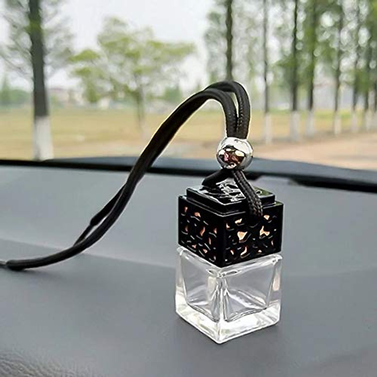 4 Packs Car Essential Oil Diffuser Empty Square Perfume Bottles Hanging Diffuser Bottle Air Fresher Ornament Rearview Mirror Decor (Black)