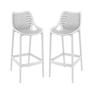 Home Square Polypropylene Patio Bar Stool in White - Set of 2