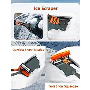UHdod Ice Scraper and Snow Brush for Car SUV Trucks, 41” Extendable Snow Cleaning Brush for Car Windshield with Squeegee Telescoping Handle 180° Pivoting Brush Head Snow Scraper