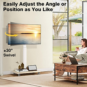TVON Rolling TV Stand for 32 to 65 70 Inch TVs, Elegant Floor TV Stand with Wheels, Mobile TV Stand with 9 Levels of Height Adjustment for Optimal Viewing, White TV Stands for Living Room, Outdoor