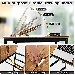 Tangkula 55-Inch Computer Desk, Drafting Table with Tiltable Desktop for Drawing Writing Reading Studying, Multifunctional Art Desk Craft Workstation with CPU Stand & Storage Shelf for Home Office