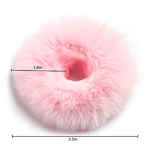 Furling Pompoms Furry Faux Rabbit Fur Hair Scrunchies Artificial Fur Hair Bobbles Elastic Hair Band Rope Wristband Ponytail Accessories Light Pink 2pcs