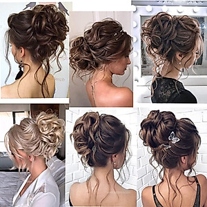 Messy Bun Hair Piece, Updo Super Long Tousled Extensions Bun Curly Wavy Ponytail Hairpieces Hair Scrunchies with Elastic Rubber Band for Women Girl