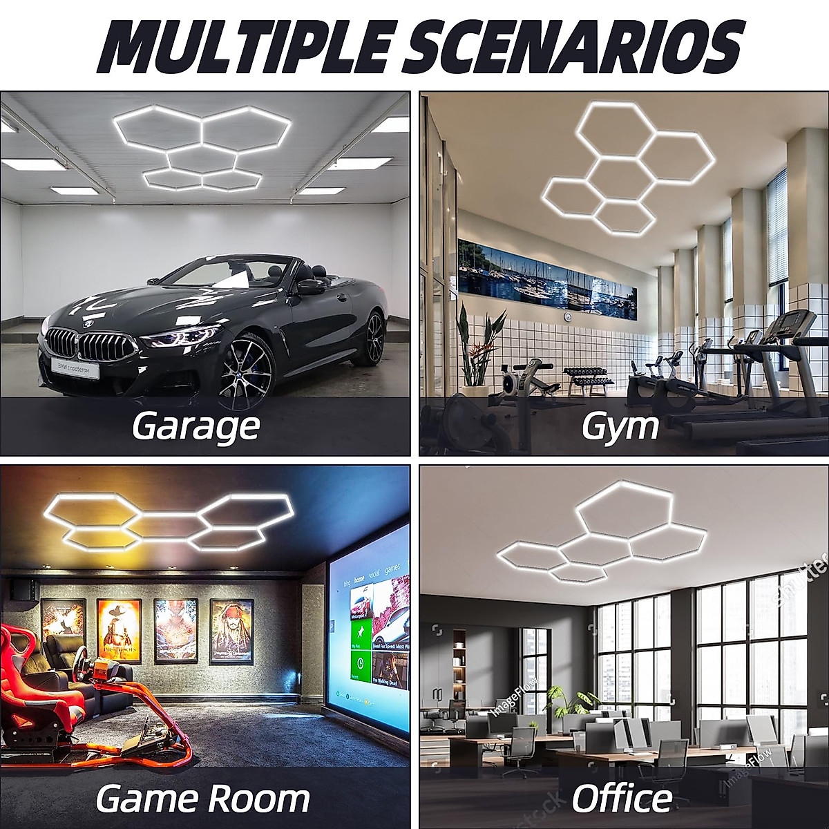 GooComfy Modern Hexagon LED Garage Light Fixture, 120W 13200LM 25 Pack Honeycomb Ceiling Light for Garage, Basement, Gaming Room, Warehouse, Gym, 5 Hexagon