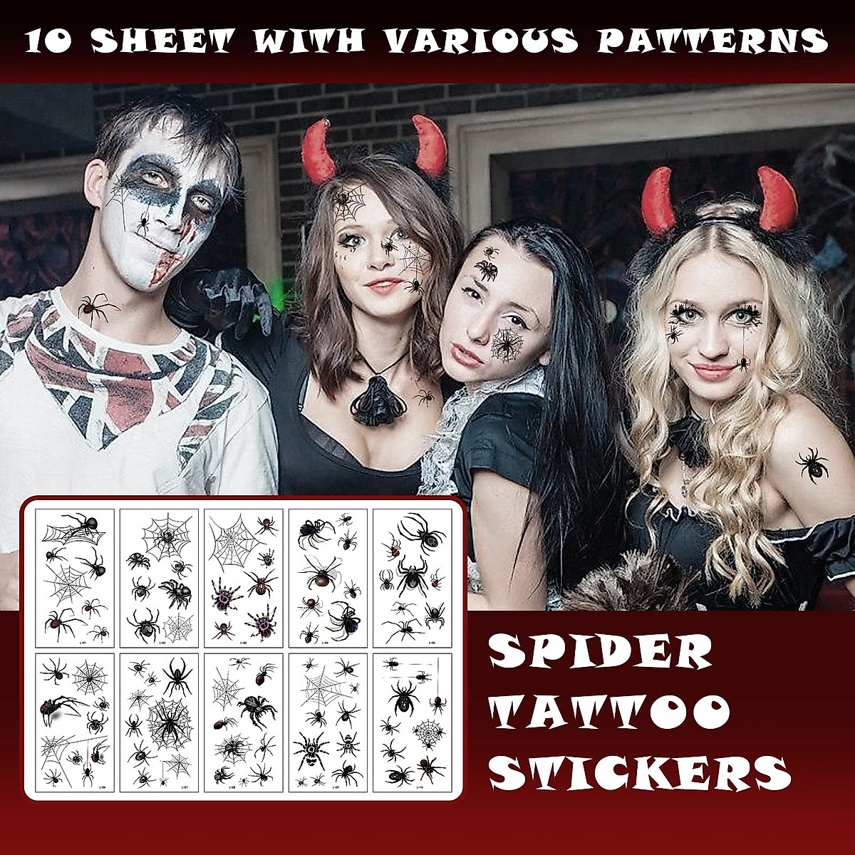 8 Pairs Halloween Temporary Eye Tattoo Stickers&10 Sheets Spider Web Stickers 3D Eyeshadow Eyeliner Sticker Waterproof Face Eye Art Decor Sticker Masquerade Cosplay Party Decals Prank Props Women Girl