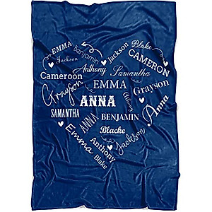 Personalized Name Blankets for Baby, Kids and Adults, Mom, Grandma. Custom Name Blanket from Your Names. Close to Heart Customized Throw. Gift for Mothers Day, Christmas (Navy, Fleece 50" x 60")
