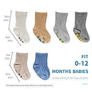 snawowo Funny Newborn Baby Socks with Grip, Cute Gender Neutral Gift for Baby Shower & Baby Registry Search, Non Slip Infant Socks for Girl Boy (6 Pairs-Unisex)