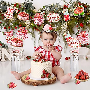 Balterever Strawberry Baby Shower Decorations for Girl 24pcs A Berry Sweet Baby Is on The Way Centerpieces Party Supplies Strawberry Baby Shower Centerpieces Sticks Berry Sweet Summer Fruit Party