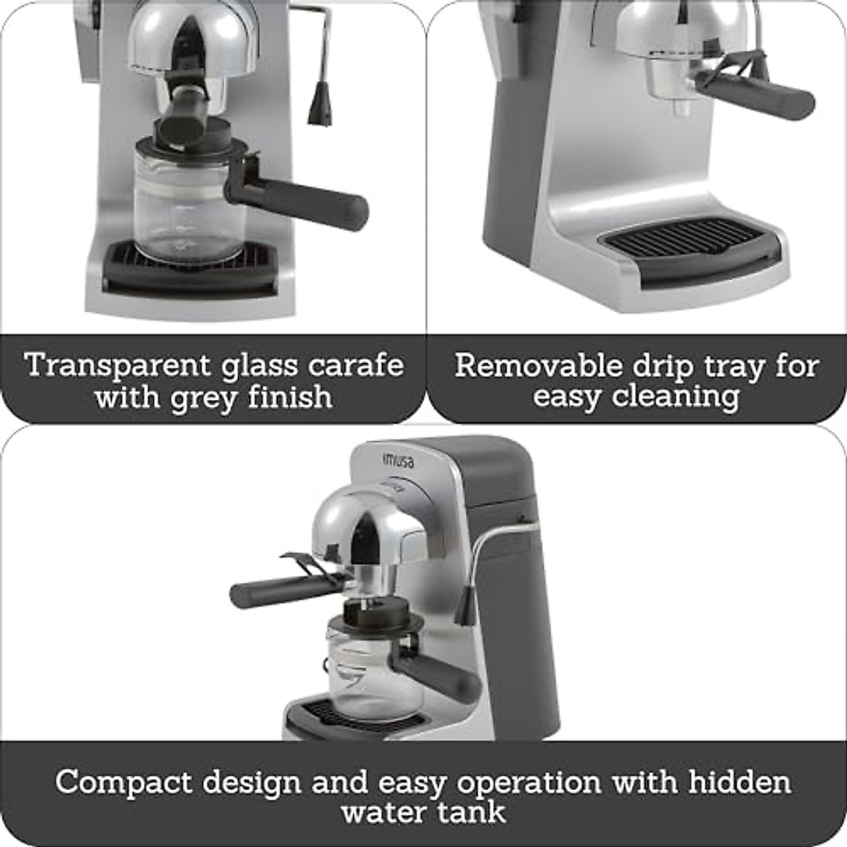 IMUSA 4cup Electric Bistro Espresso Cappuccino Maker, Silver
