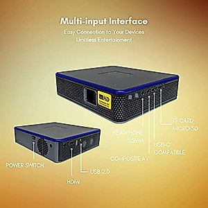 4K Support, AAXA M7 Native 1080P Full HD Portable DLP Outdoor Movie Projector, 1200 LED Lumen, 3 Hour Battery, Electric Focus, 15000mah Powerbank, HDMI/USB-C/USB/microSD Input, 30000 Hours LED