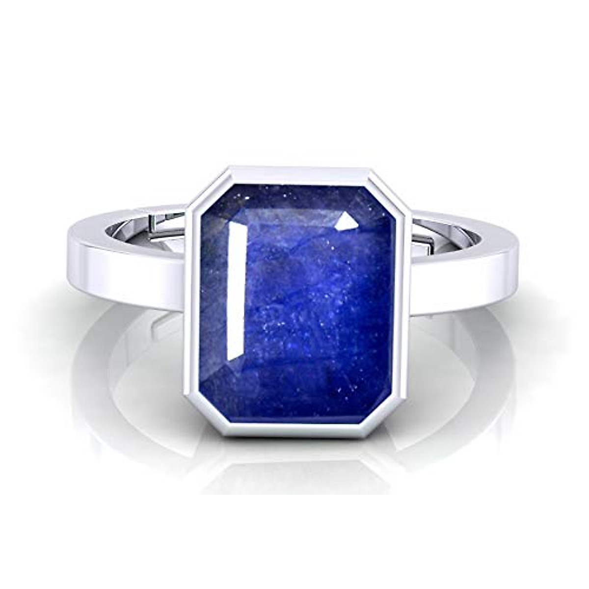 LMDPRAJAPATIS Natural Certified 7.25 Carat Original Unheated Untreatet Blue Sapphire (Neelam) 925 Sterling silver Ring Octagon Shape For Men & Women's