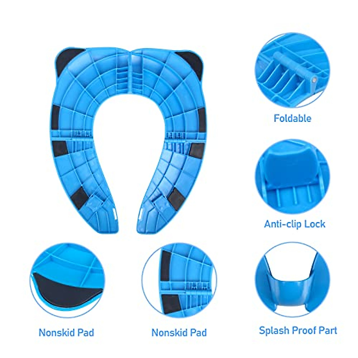 Pejoye Foldable Toilet Seat Toddler, Portable Toilet Training Seat for Kids, Travel Toddler Toilet Seat in ABS Material with 8 Anti Slip Silicon Pads and 1 Carry Bag, Blue Panda