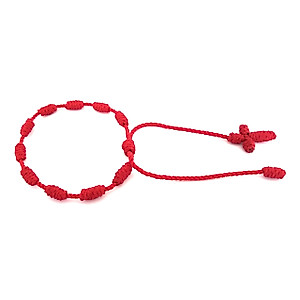 Lucky Charms USA Red String Nylon Cord Rosary Bracelet with Handmade Woven Cross