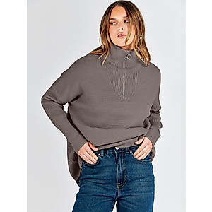 ANRABESS Women Quarter Zip Oversized Casual Loose Rib Knit Cozy Pullover Sweaters Top 2025 Fall Fashion Outfits Clothes Gray Coffee Medium